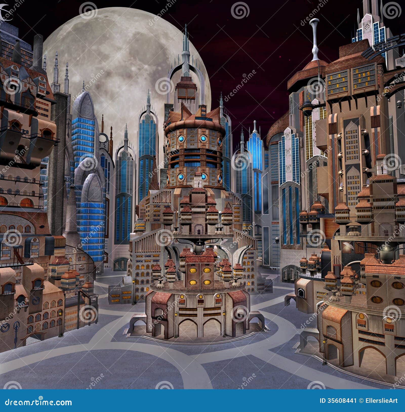 Future town stock illustration. Illustration of flat - 35608441