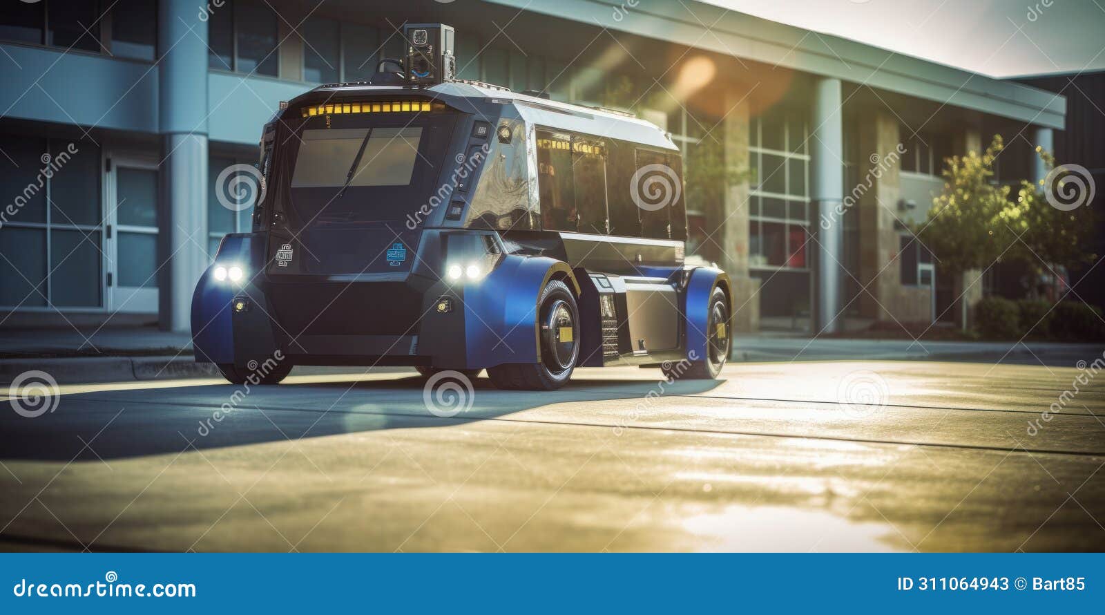 Future of Transportation Futuristic Self-Driving Mini Bus. Generative ...