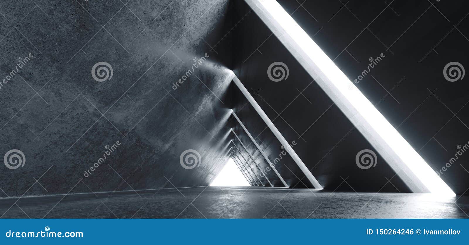 Future Triangle Concrete Block Asphalt Side Window Glowing Dark ...