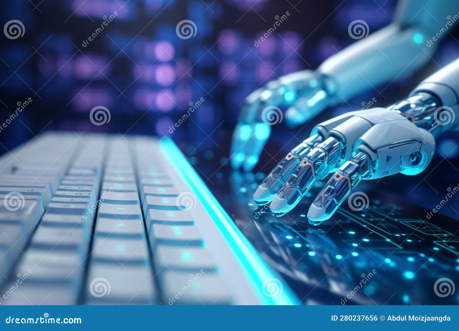 The Future of Typing, a Robot Using a Self-illuminated Keyboard. Stock ...