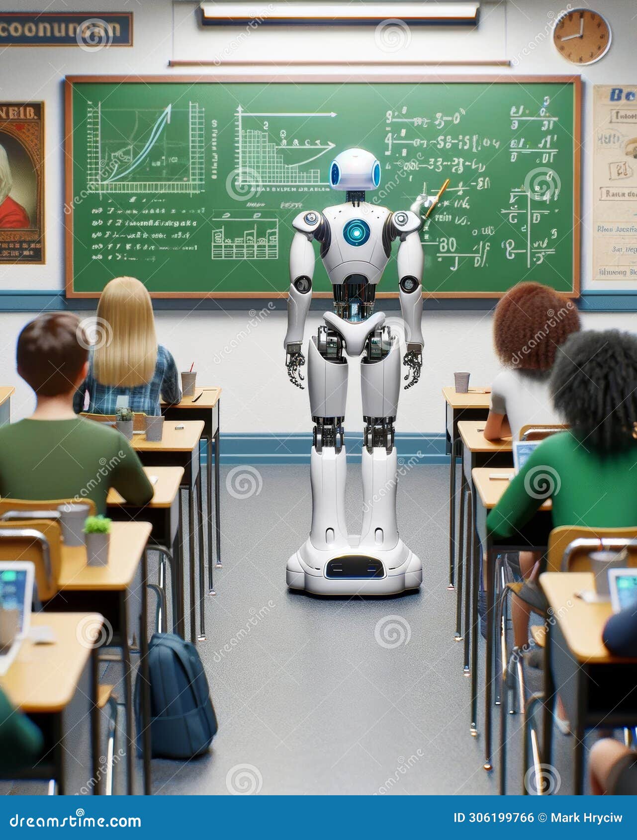 Future University Classroom AI Robot Professor Teaching Students Cyborg ...