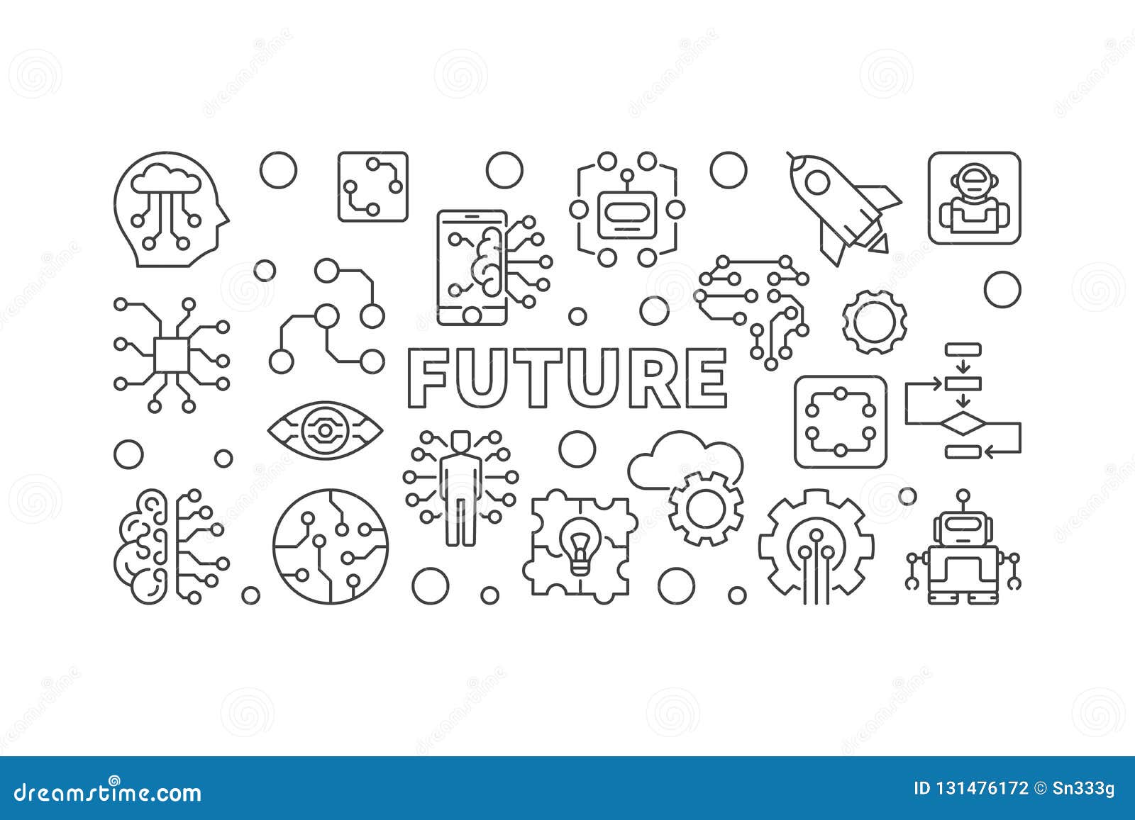 Future Vector Illustration in Thin Line Style. AI Banner Stock Vector ...