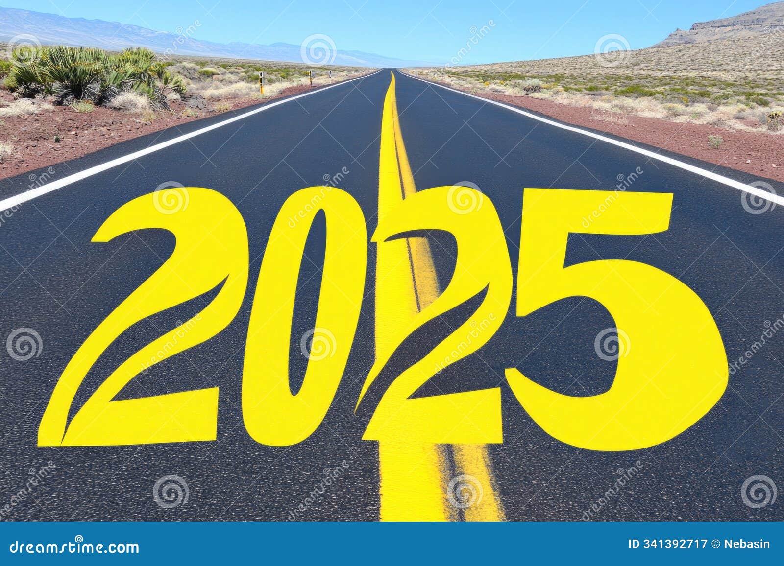 Future Vision: Open Road To 2025 in a Vast Desert Landscape Stock Image ...