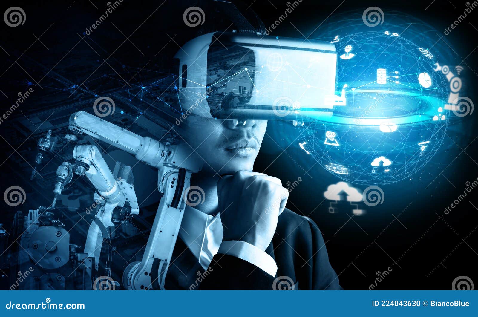 Future VR Technology for Mechanized Industry Robot Arm Control Stock ...