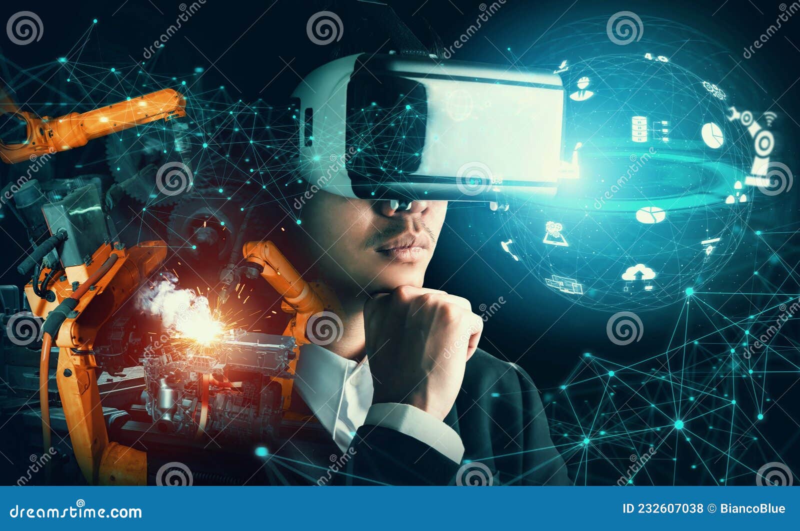 Future VR Technology for Mechanized Industry Robot Arm Control Stock ...