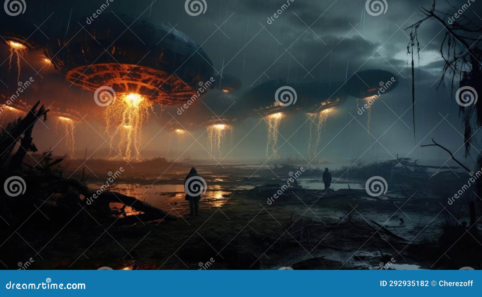 War between Humans and Aliens Stock Illustration - Illustration of wall ...