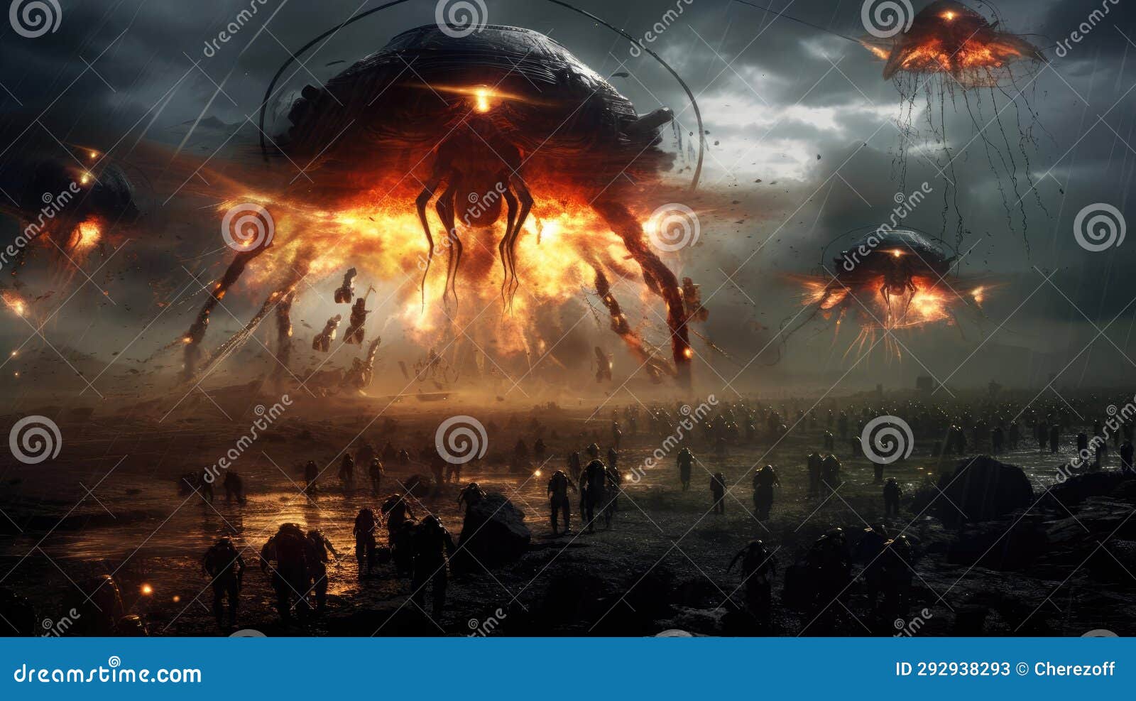 War between Humans and Aliens Stock Illustration - Illustration of ...