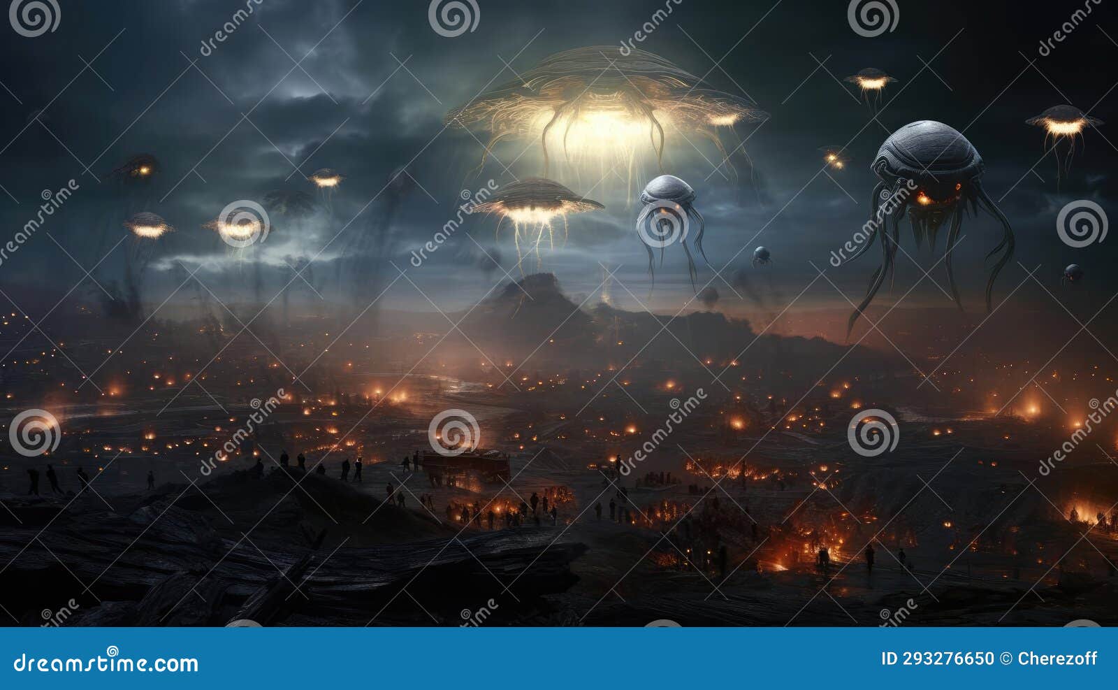 War between Humans and Aliens Stock Illustration - Illustration of ...
