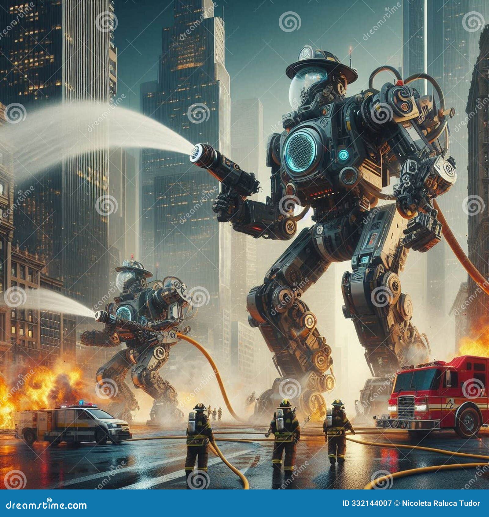 Fire Fighting Department Vector Banner. Station And Firefighters. Truck ...