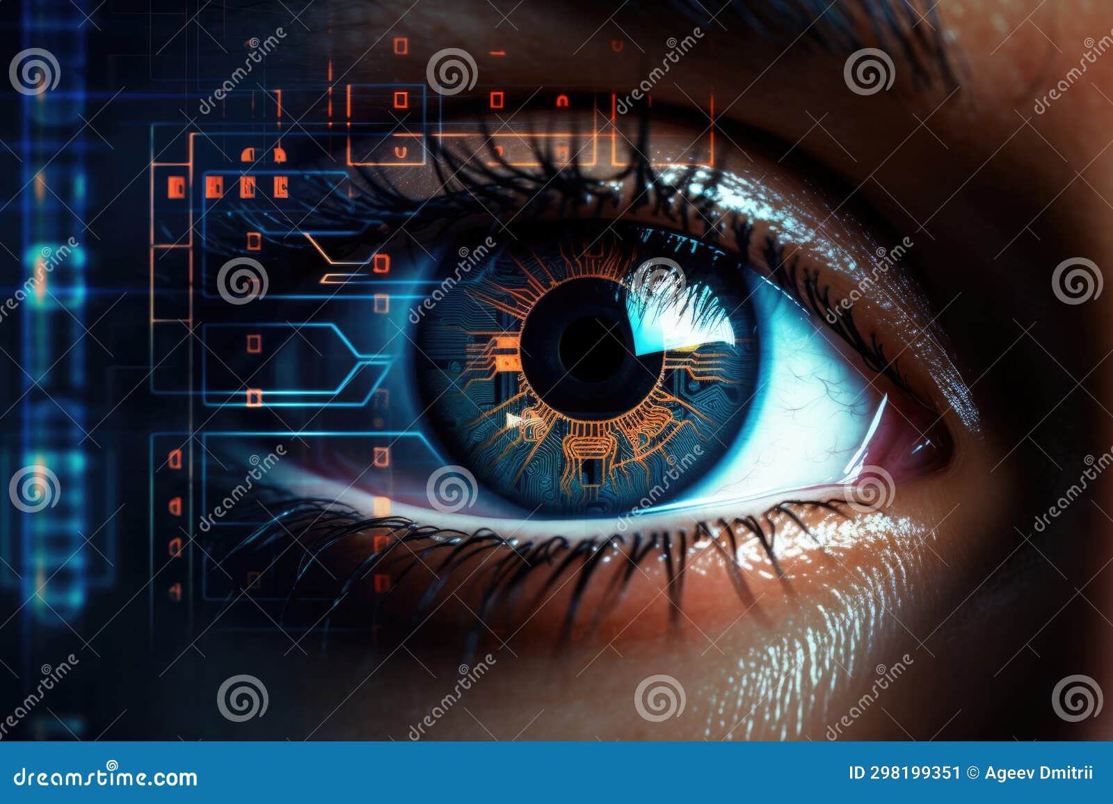 Future Woman Futuristic Secure Closeup Female Focus Technology Eye Scan ...