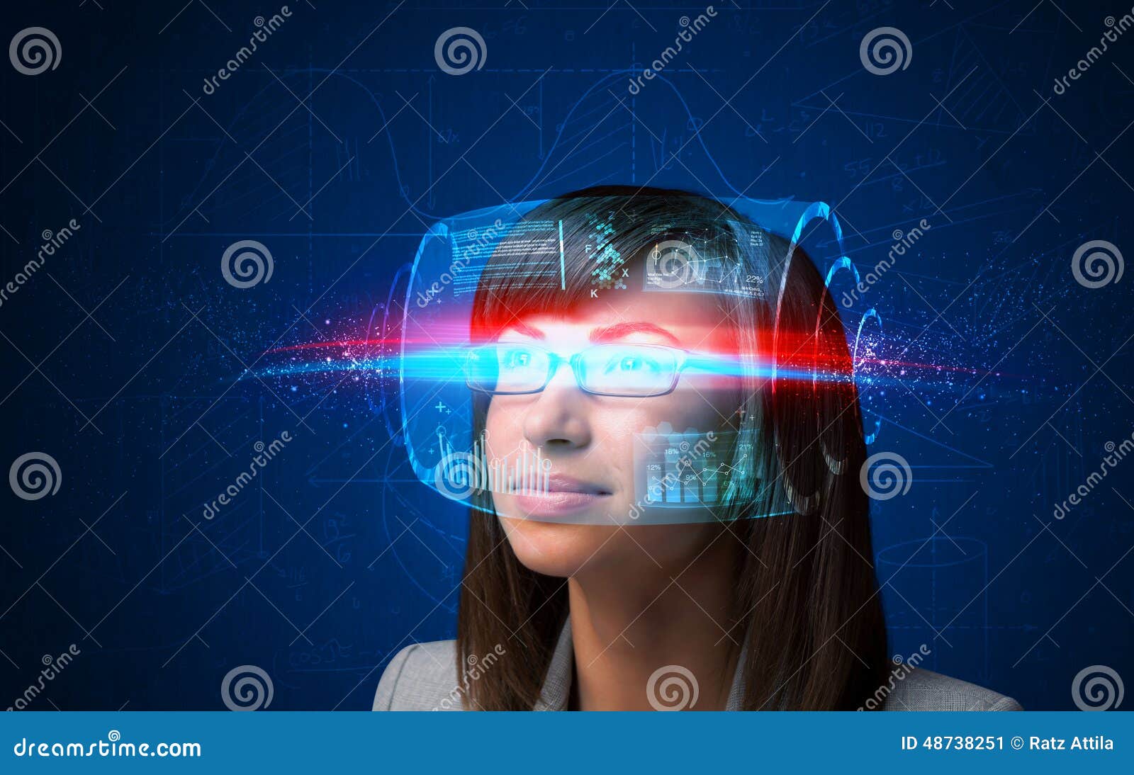 Future Woman with High Tech Smart Glasses Stock Image - Image of ...