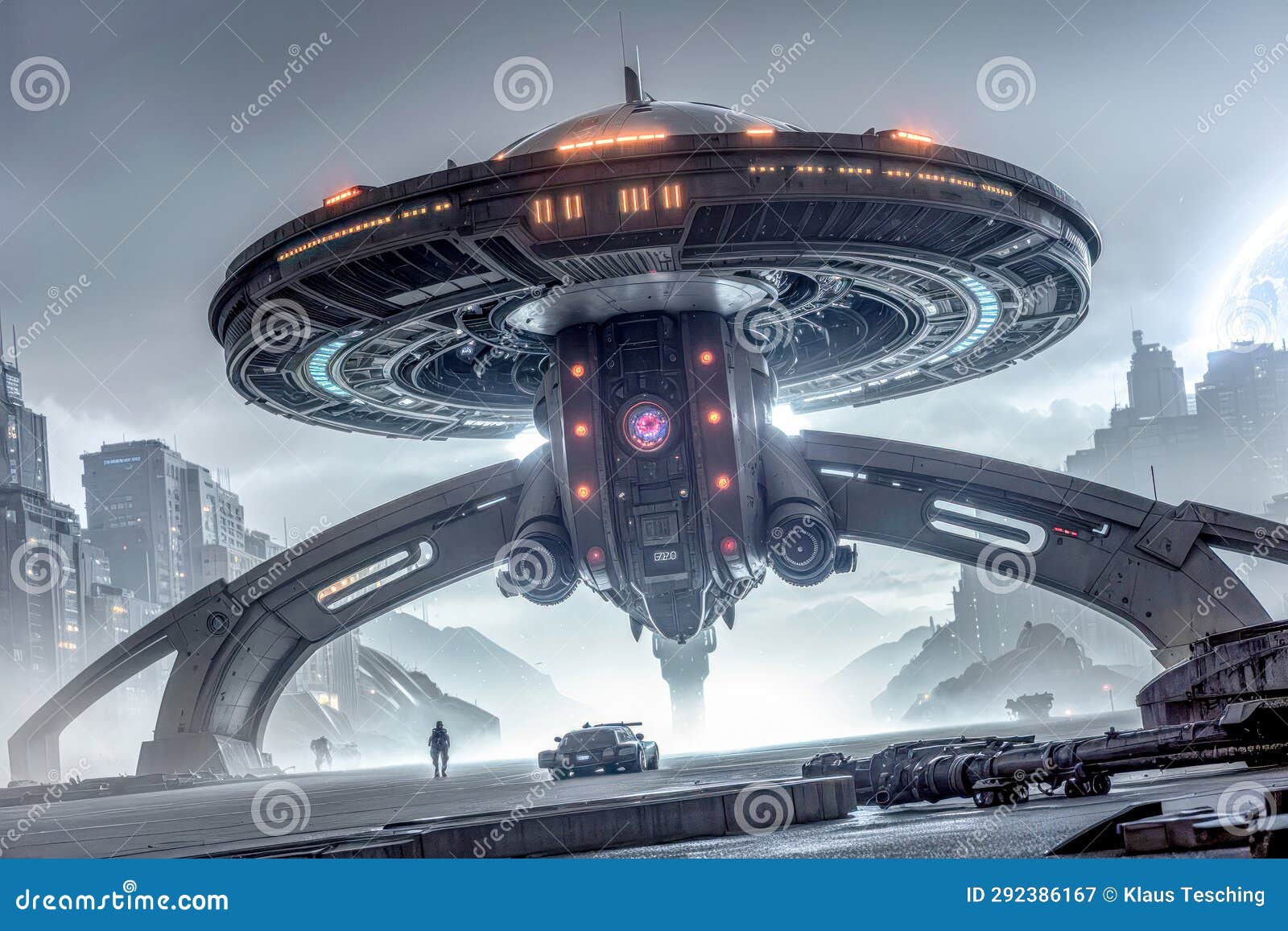 Illustration of Alien Transportation and Architecture in a Future World ...