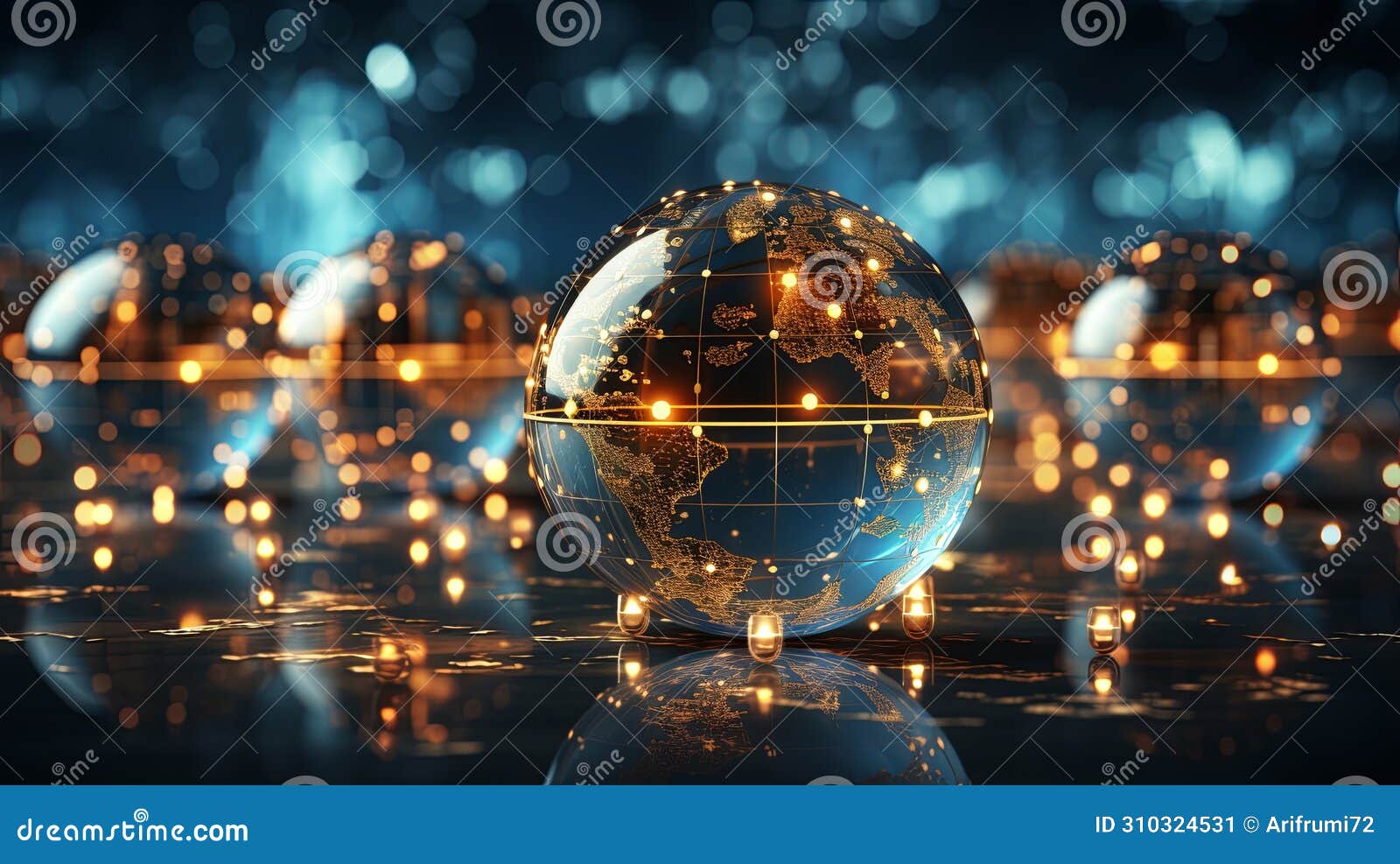 Future World Digital Technology Network Background with Night City Map ...