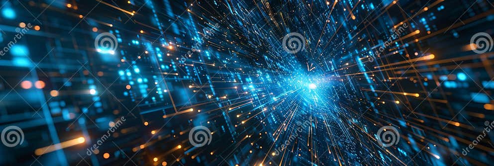 Futureoriented Cyber Data Bursts, Illuminated by Blue and Orange Lights ...