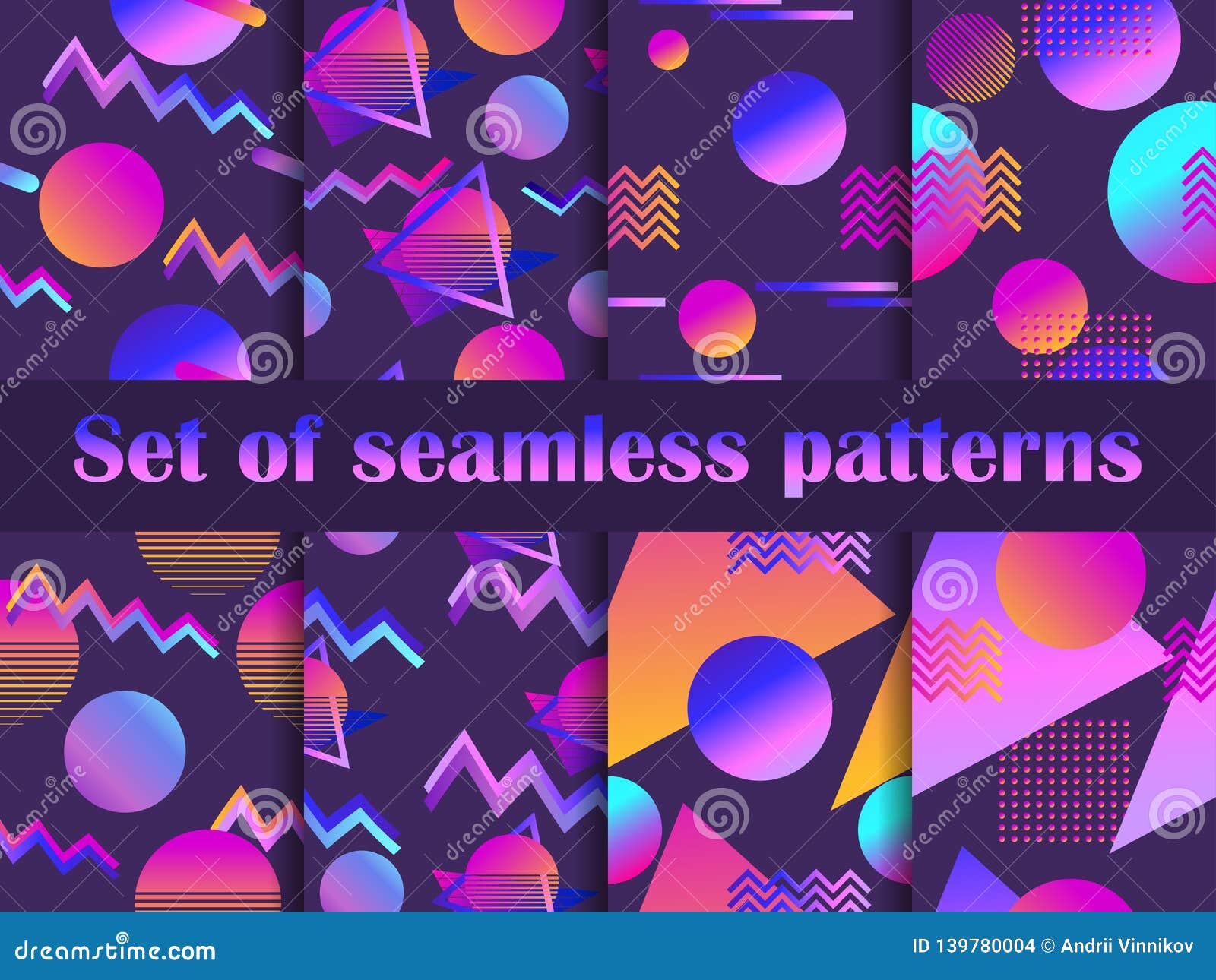 Futurism Seamless Pattern Set. Liquid Shape in the Style of 80s ...