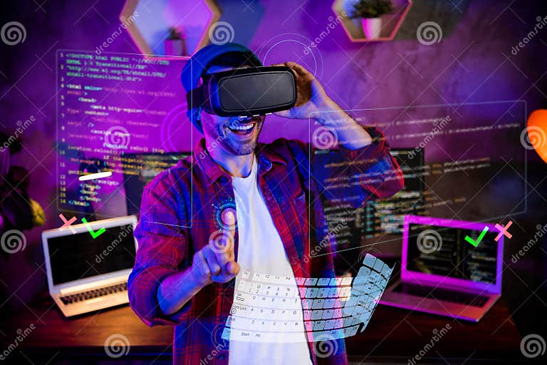 Futurism Template Collage of Geek Nerd Engineer Using Gadget Software ...