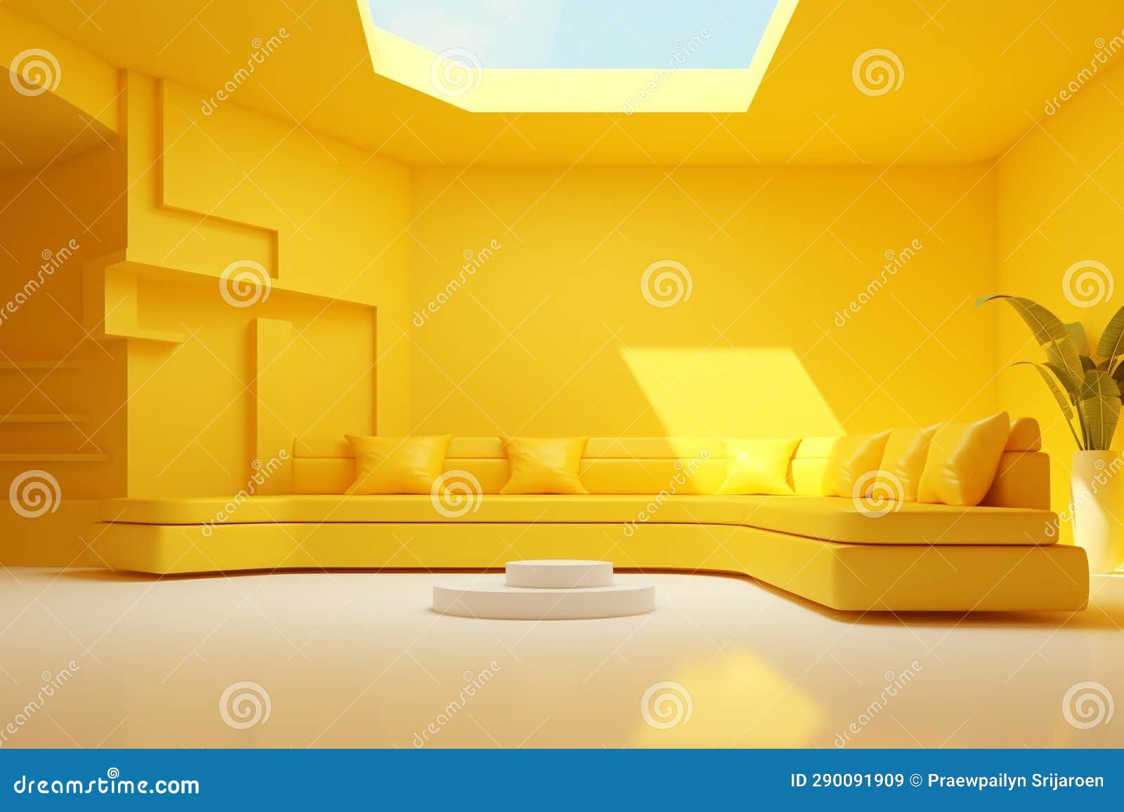 Futurism Yellow Living Room with Copyspace Stock Illustration ...