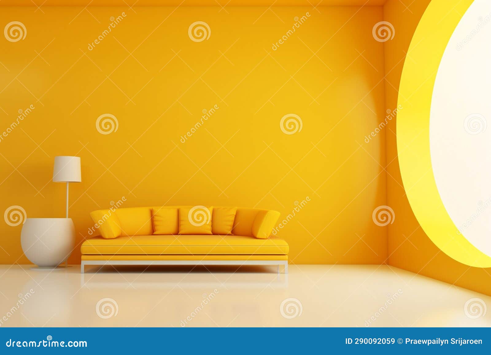 Futurism Yellow Living Room with Copyspace Stock Illustration ...
