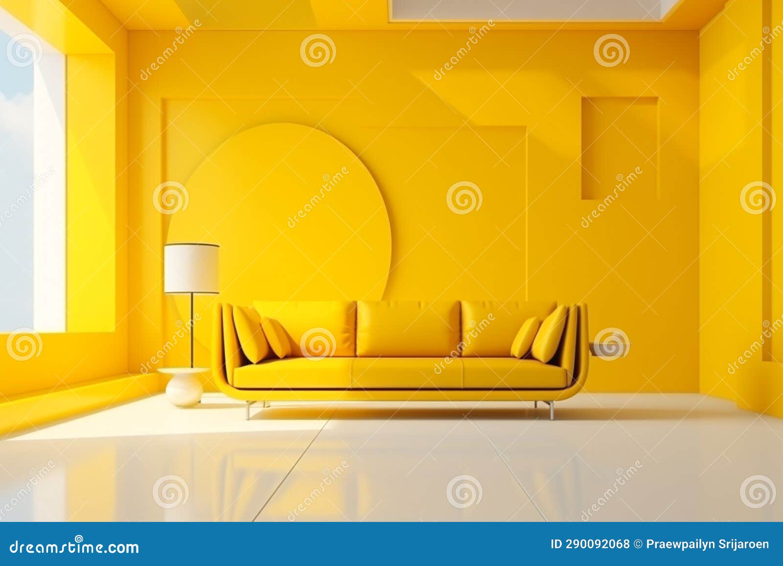 Futurism Yellow Living Room with Copyspace Stock Illustration ...