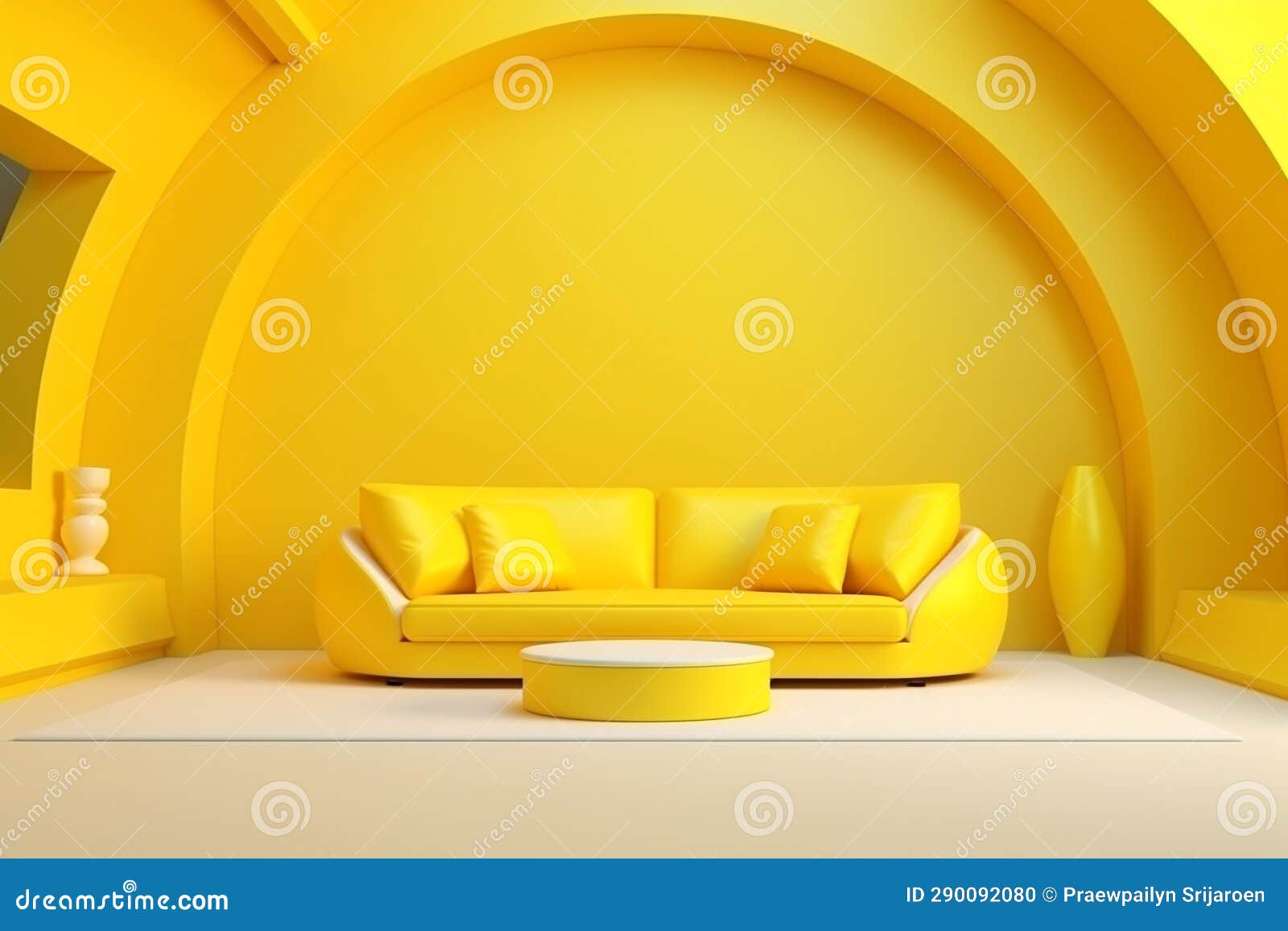 Futurism Yellow Living Room with Copyspace Stock Photo - Image of ...