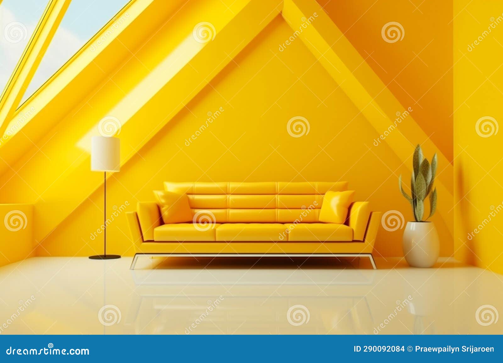 Futurism Yellow Living Room with Copyspace Stock Illustration ...