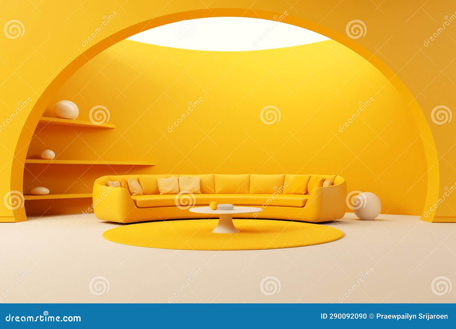 Futurism Yellow Living Room with Copyspace Stock Photo - Image of empty ...