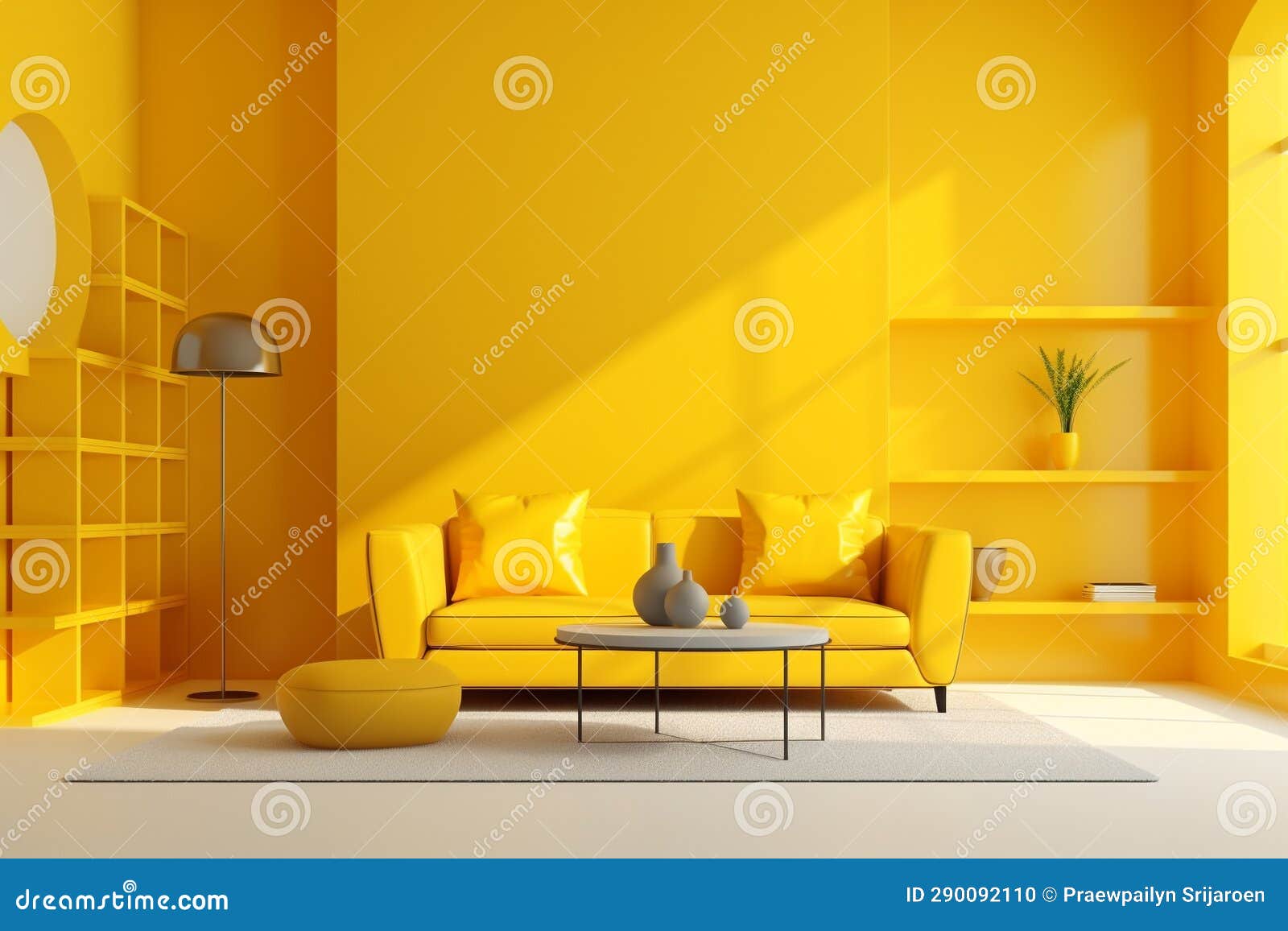 Futurism Yellow Living Room with Copyspace Stock Photo - Image of sofa ...