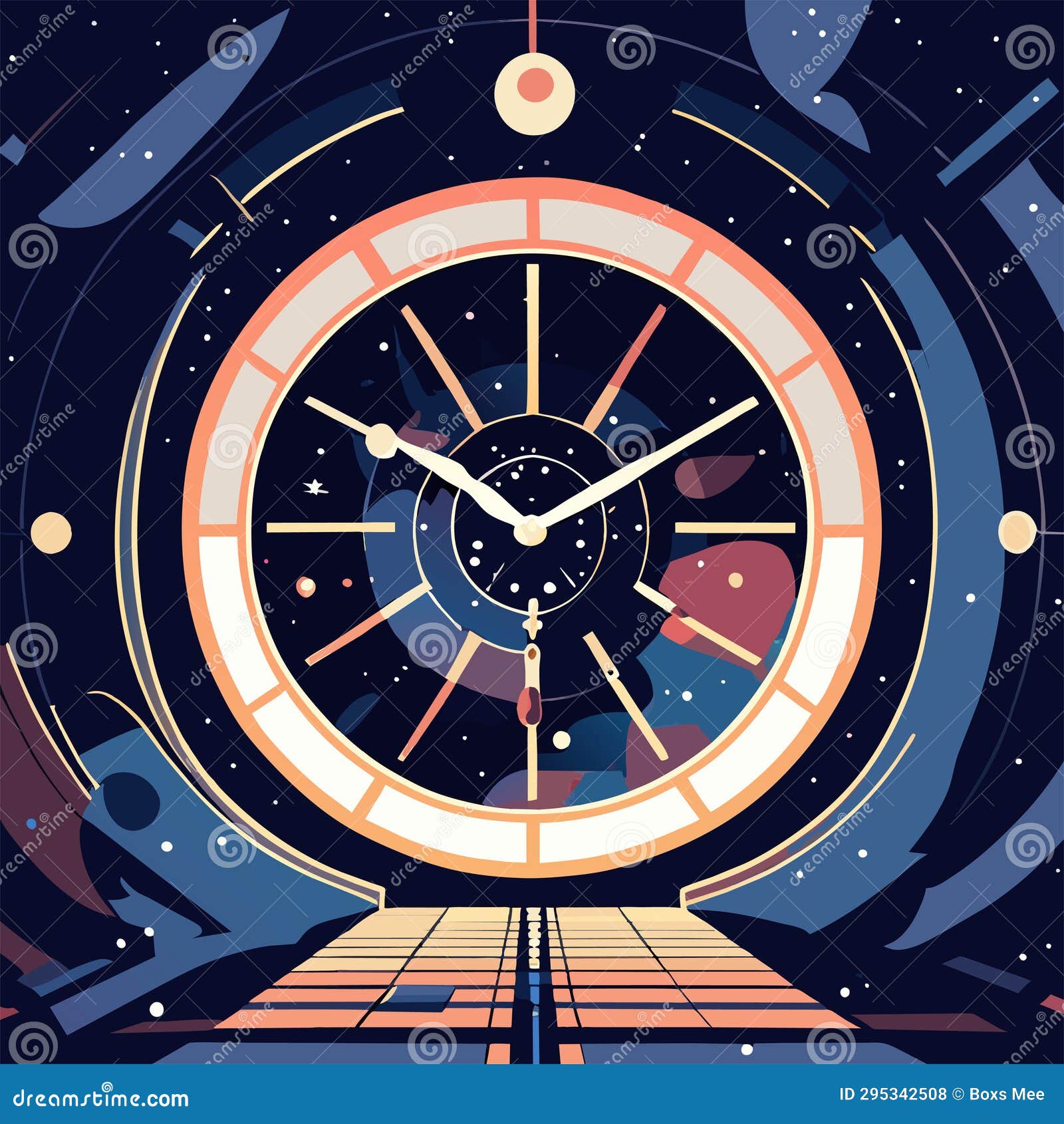 Futuristic Abstract Background with Clock. Vector Illustration in Flat ...