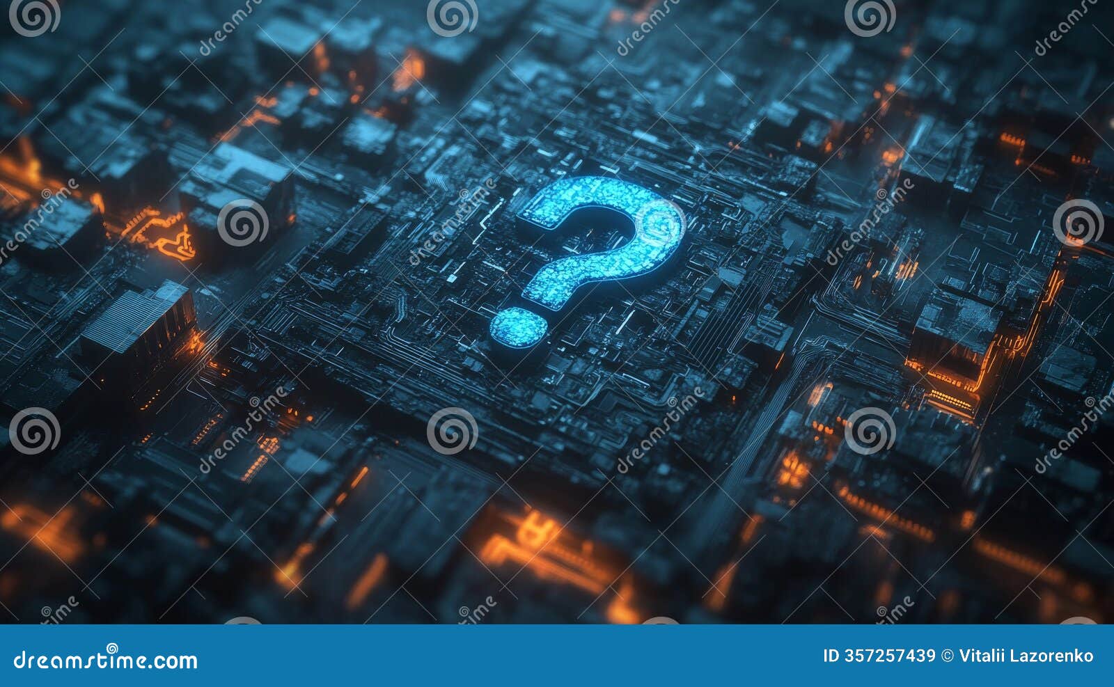 Futuristic Abstract Background Featuring a Blue Digital Question Mark ...