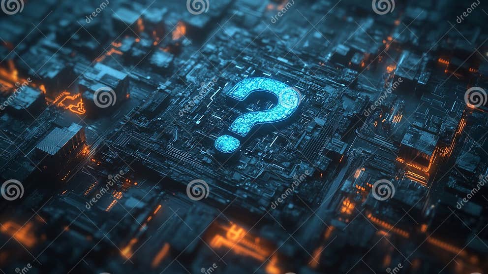 Futuristic Abstract Background Featuring a Blue Digital Question Mark ...
