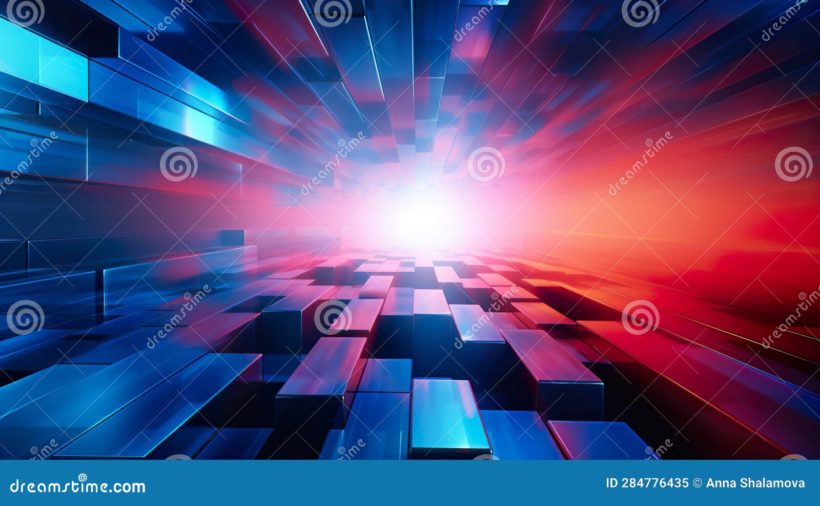 Futuristic Abstract Background with with Glowing Blue and Red Blocks ...
