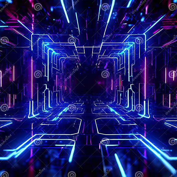 A Futuristic Abstract Background with Glowig Neon Grids and Dig Stock ...