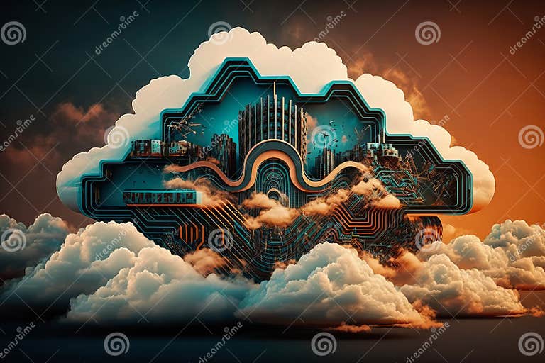 Futuristic Abstract Cloud Computing Landscape Stock Illustration ...