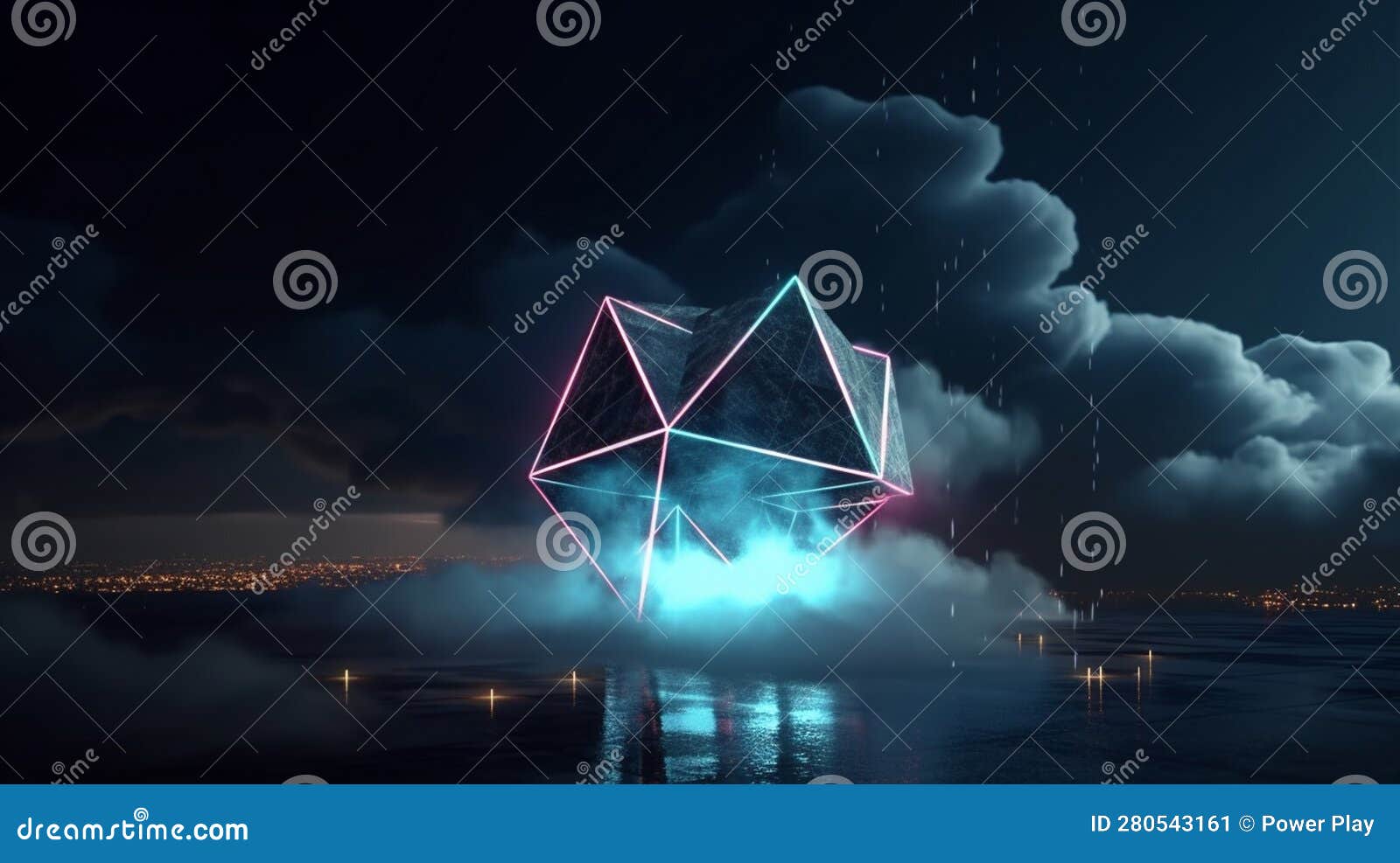 Futuristic Abstract 3d Rendering of Neon Rectangle Figure. Futuristic ...