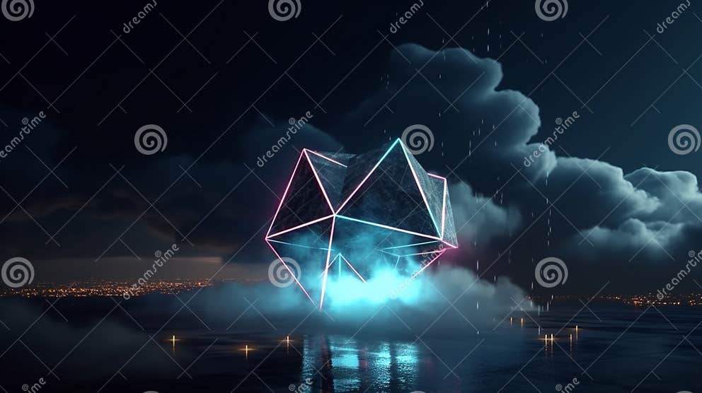 Futuristic Abstract 3d Rendering of Neon Rectangle Figure. Futuristic ...