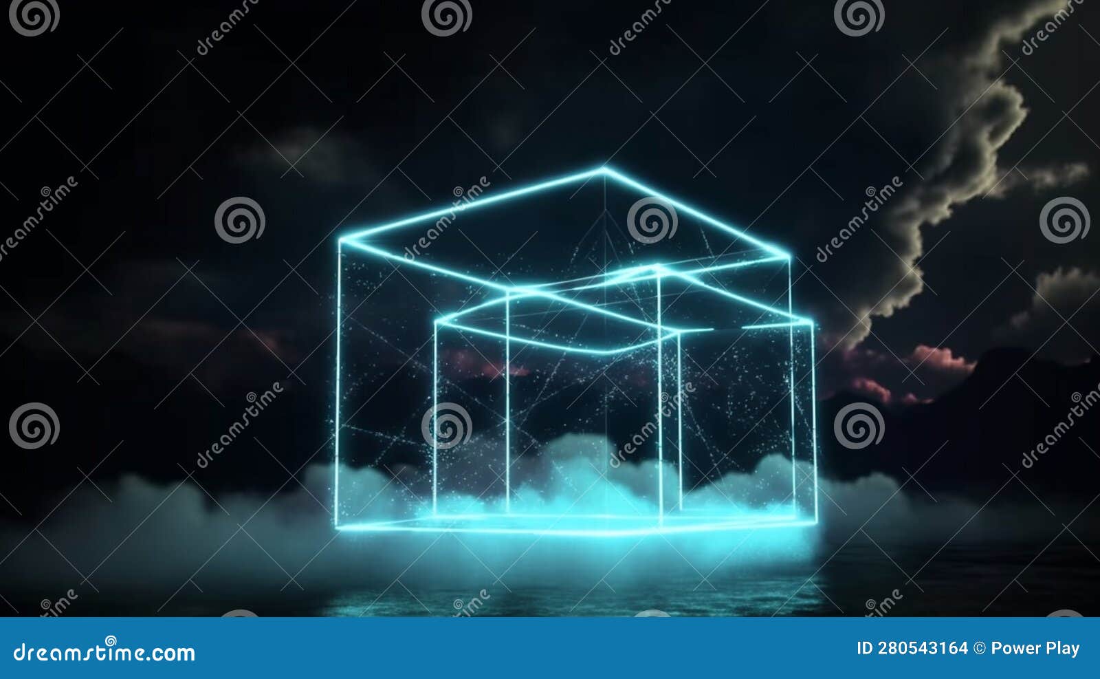 Futuristic Abstract 3d Rendering of Neon Rectangle Figure. Futuristic ...