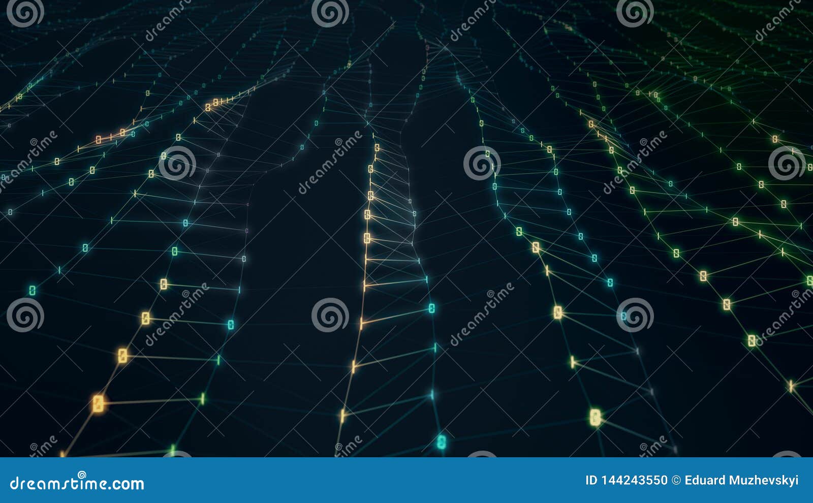 Futuristic Abstract Digital Binary Bright Surface Wave with Field of ...