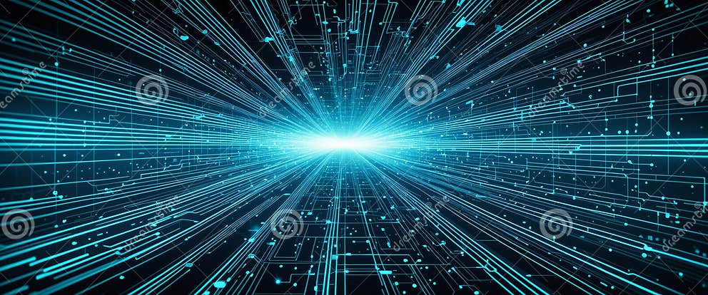 Futuristic Abstract Digital Matrix Background with Blue Light Burst ...