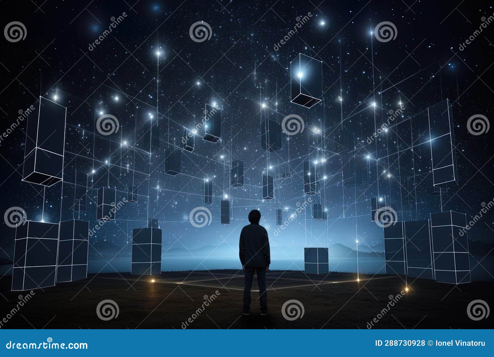 Futuristic Abstract Geometric Data Background with Starlight, Merging ...