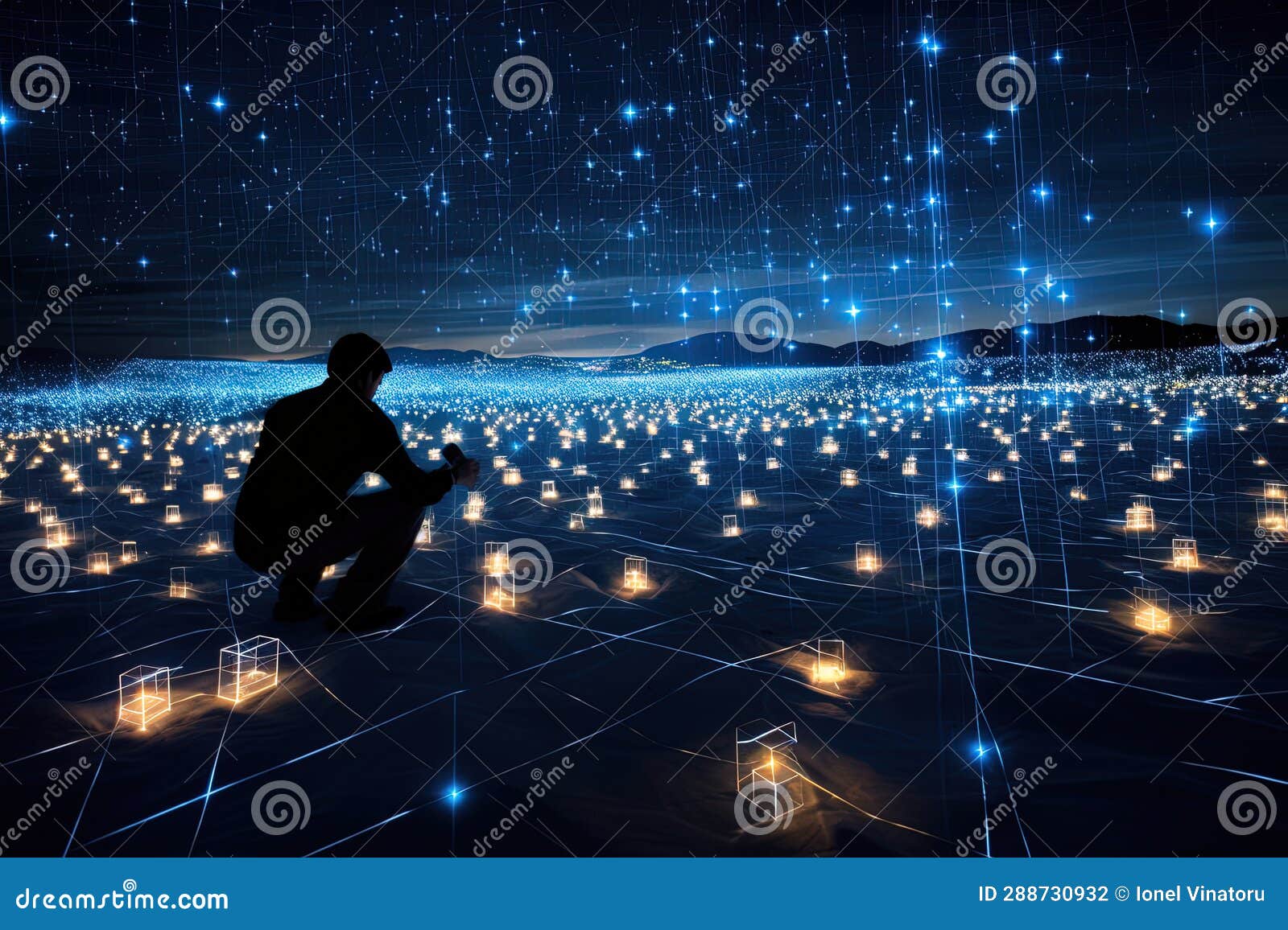 Futuristic Abstract Geometric Data Background with Starlight, Merging ...