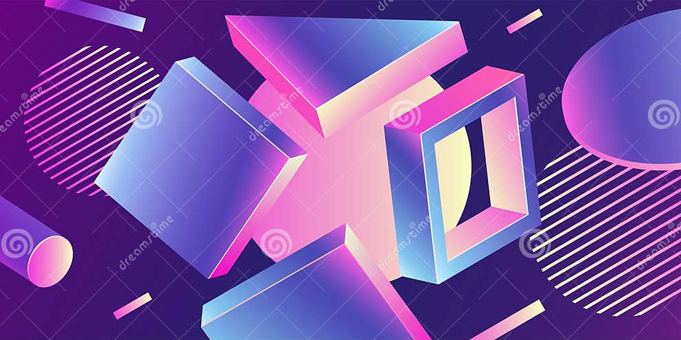 Futuristic Abstract Gradient Bright Background with Various Flying Shapes. Zero Gravity Stock ...