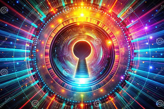 Futuristic Abstract Keyhole Design with Glowing Circular Patterns and ...