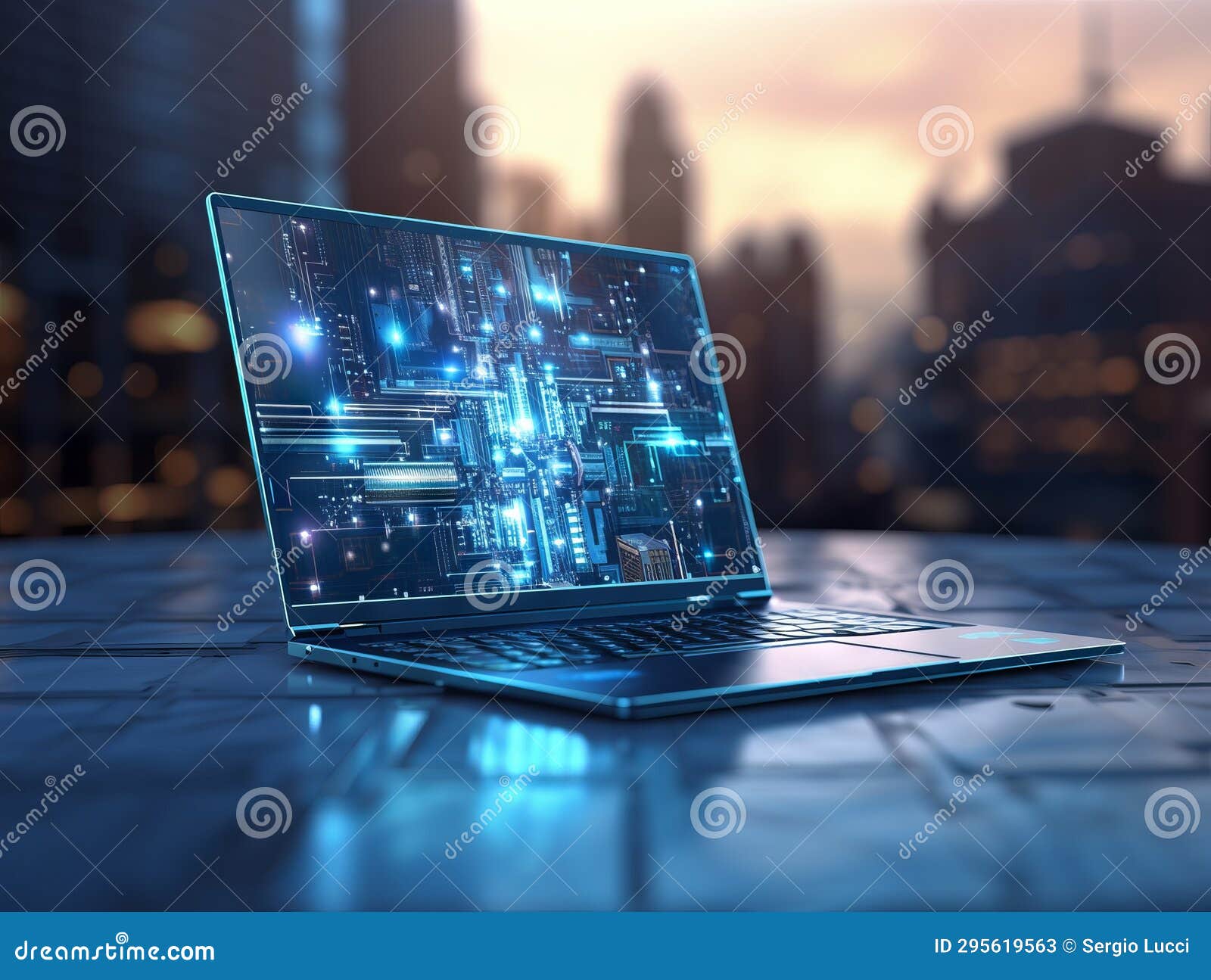 Futuristic Abstract Laptop. Computer Technology, Neon Screen, Display ...