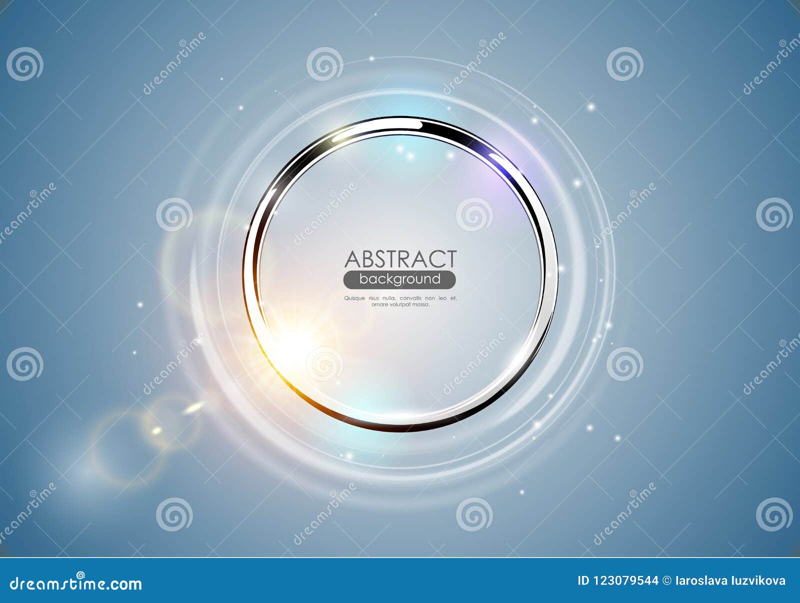 Futuristic Abstract Metal Ring Blue Background. Chrome Shine Round ...