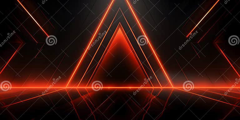 Futuristic Abstract Neon Triangle with Red Light and Reflections Stock ...