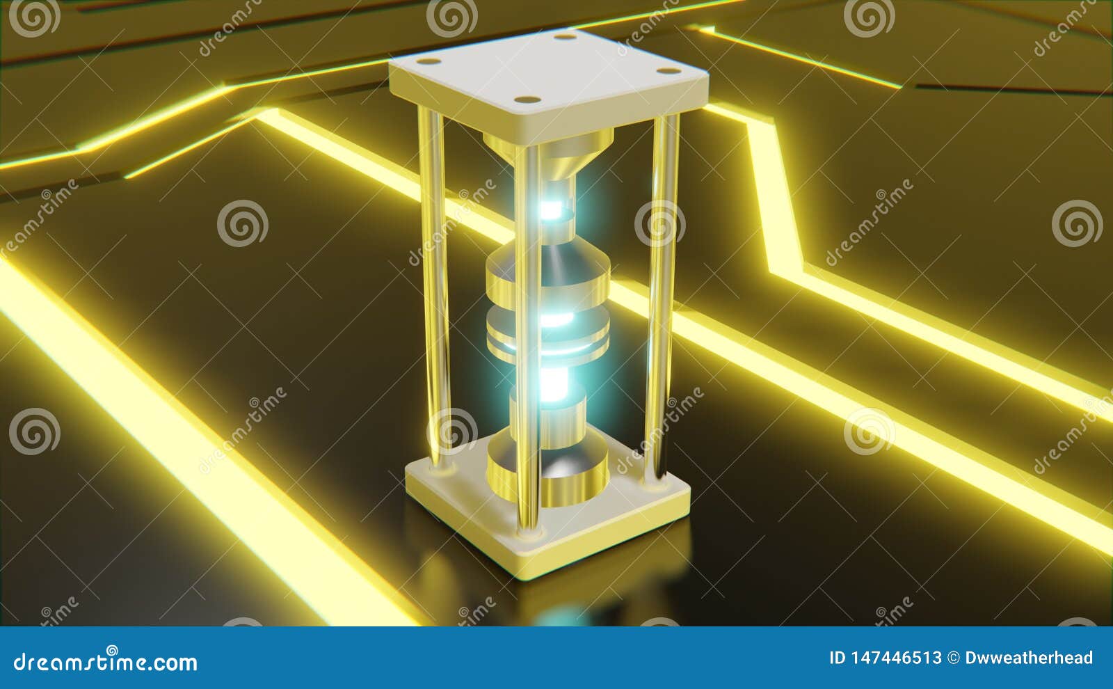 Futuristic Abstract Object with Glowing Blue Core and Neon Yellow ...