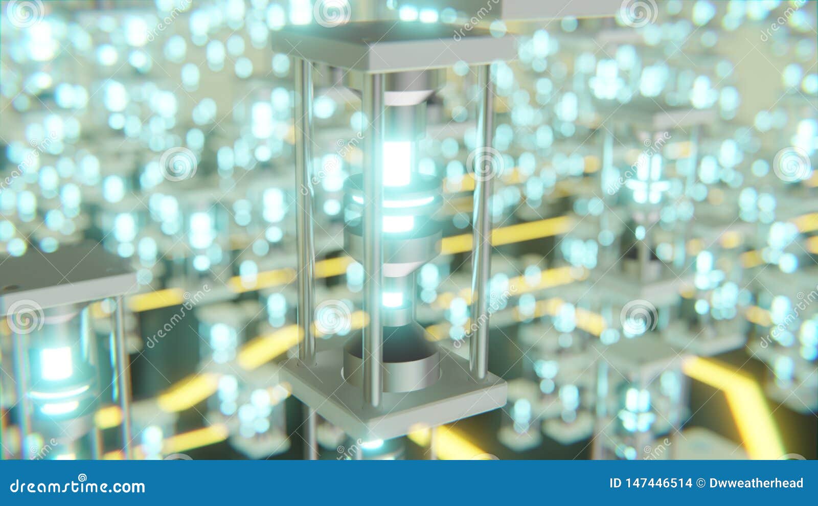 Futuristic Abstract Object with Glowing Blue Core and Neon Yellow ...