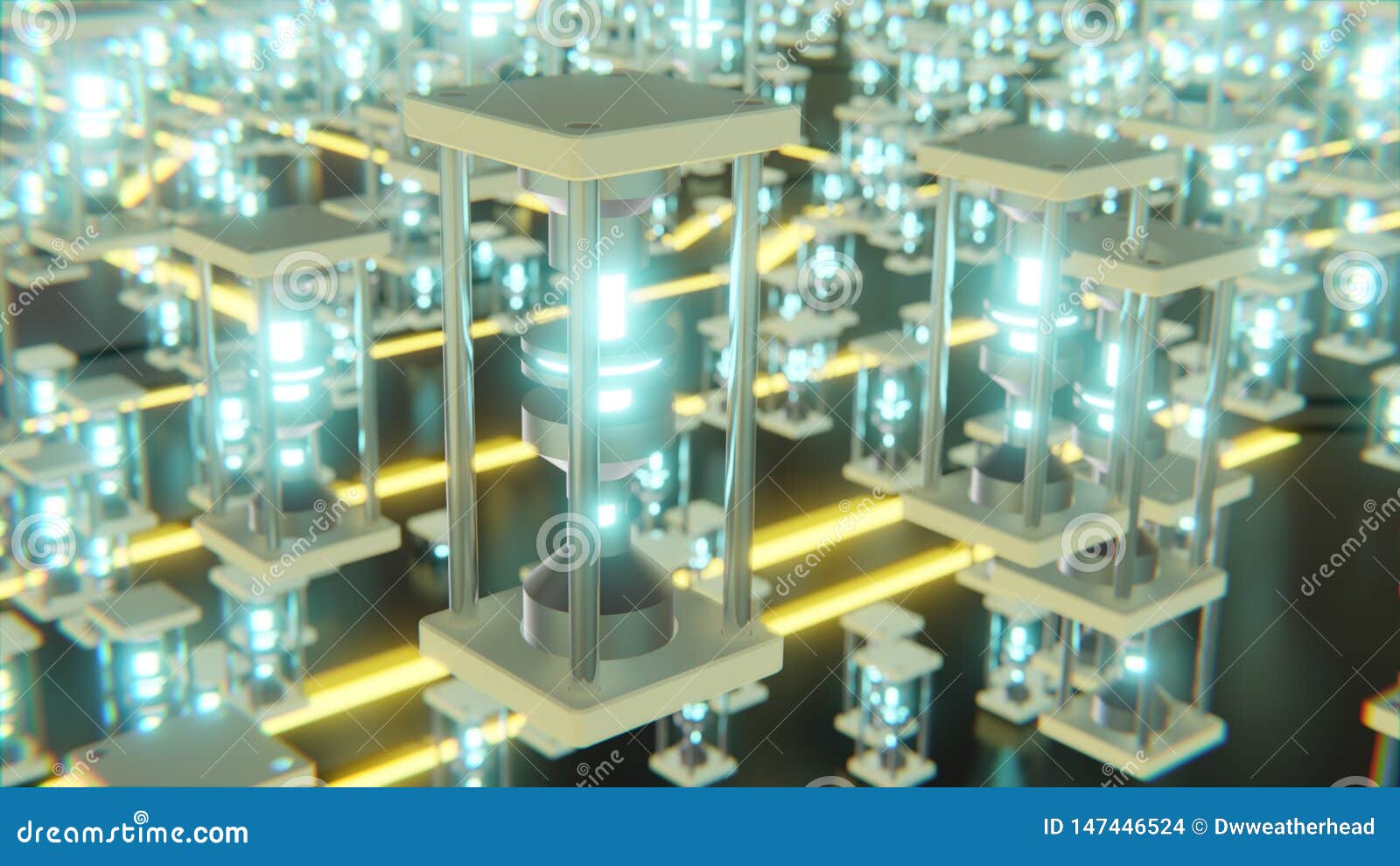 Futuristic Abstract Object with Glowing Blue Core and Neon Yellow ...