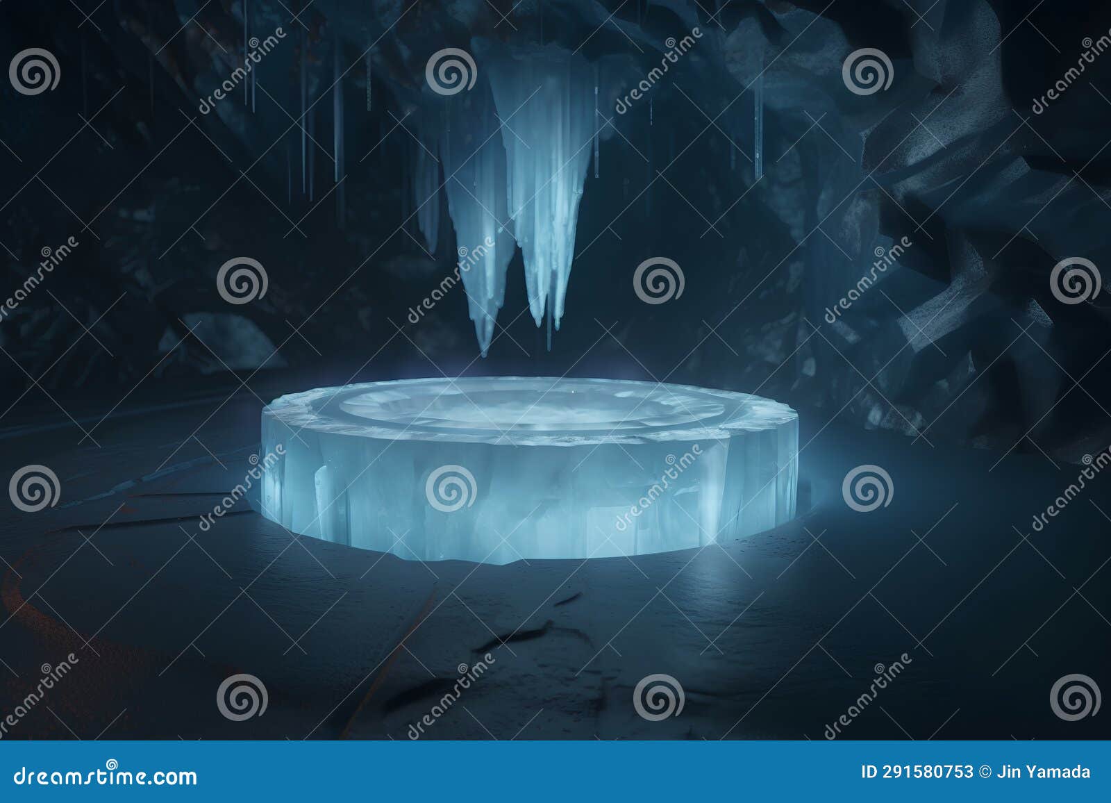 Futuristic Abstract Scene with Podium and Ice Cubes. 3d Render Stock ...