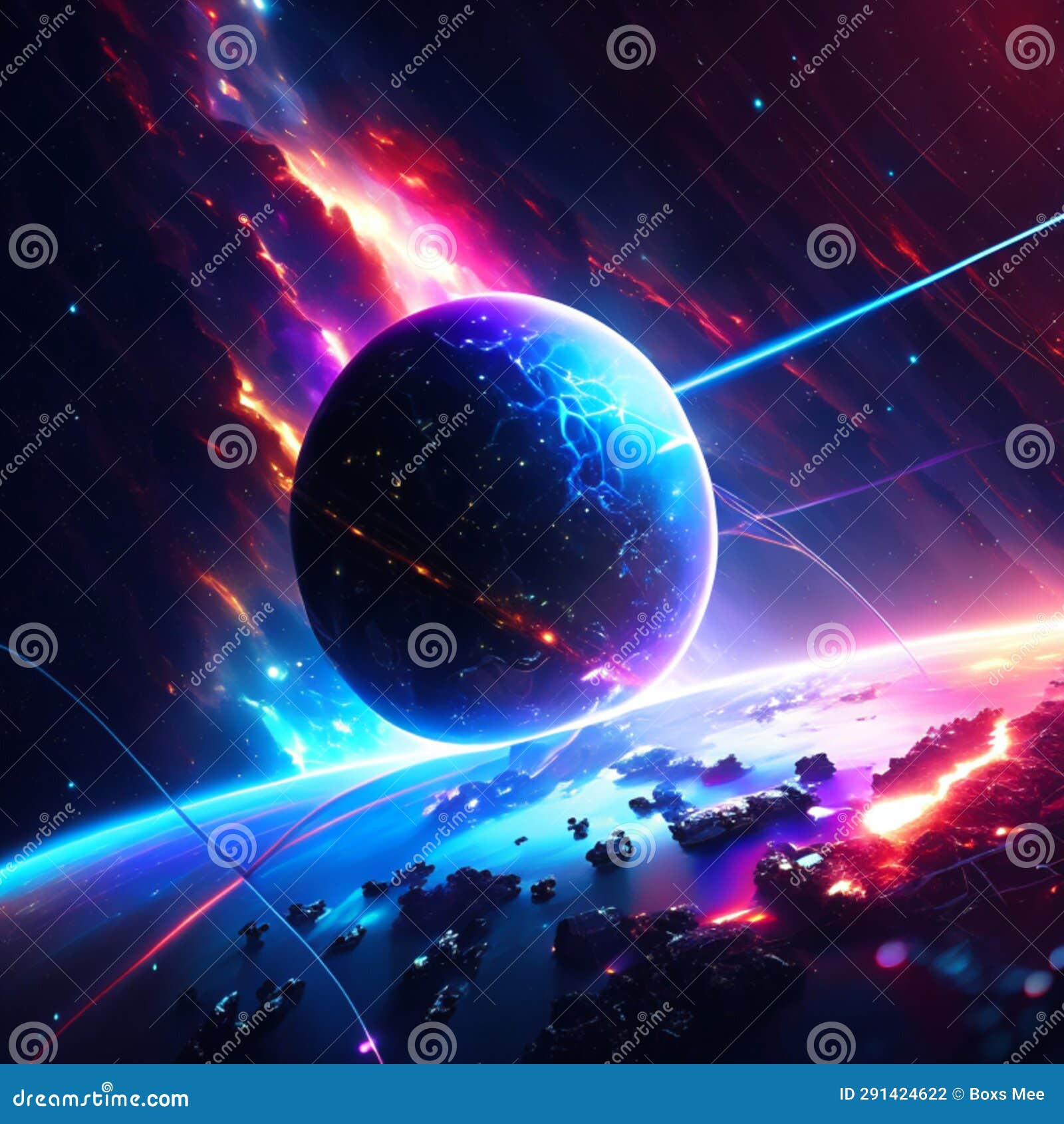 Futuristic Abstract Space Background with Planet. 3D Rendering ...